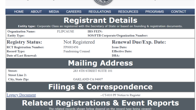 Flipcause not registered to collect donations in California, records show